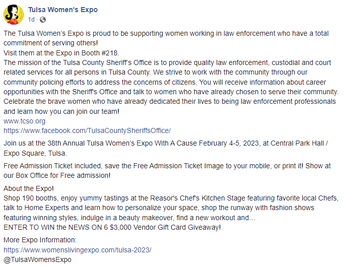 TCSO Booth at Tulsa Women's Expo - Tulsa County Sheriff's Office